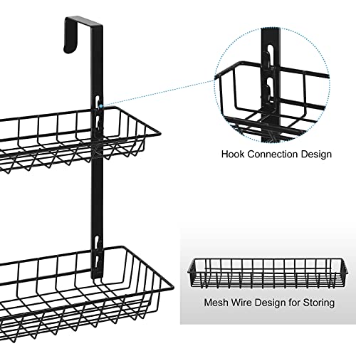 Over the Cabinet Storage Organizer Basket 2 Tier Metal Wire Hanging Kitchen Holder Rack for Bathroom, Pantry, Office Cabinet Storage Basket, Matte Black