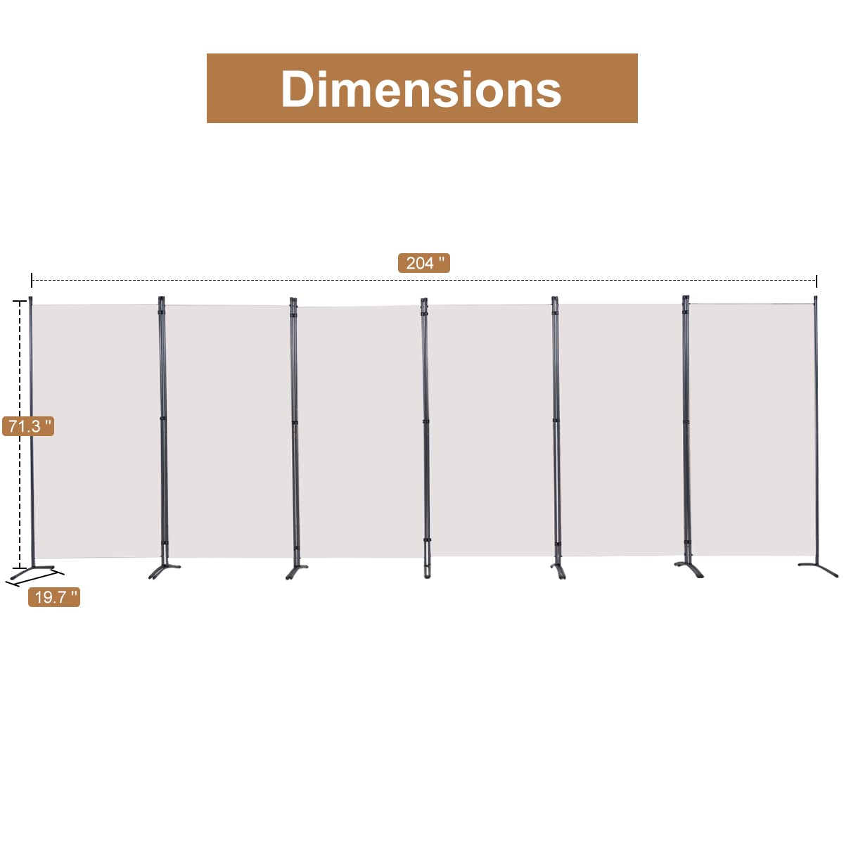 JVVMNJLK Indoor Room Divider, Portable Office Divider Room Divider Wall Divider Screen 6 Panel, Folding Partition Privacy Screen Walls Dividers for Room Separator 204" W x 71.3" H, Black