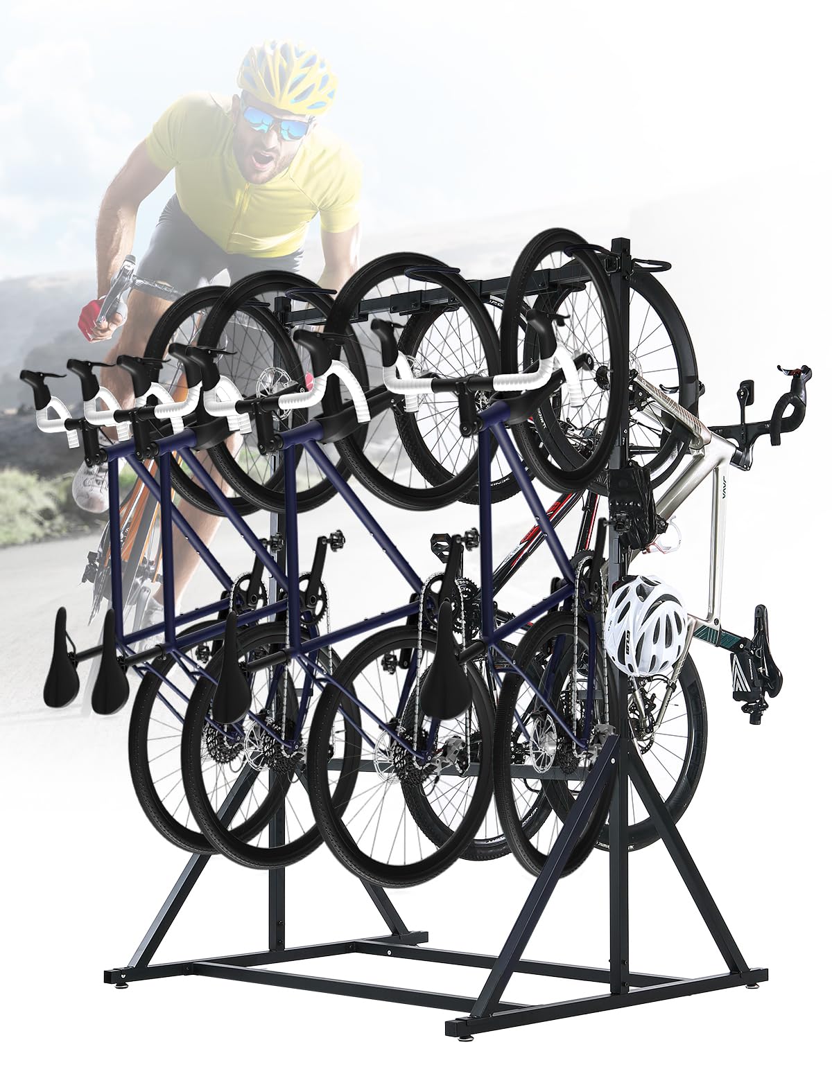 DEERFAMY Freestanding Bike Storage Rack Max 8 Bikes, 600Lbs Load Capacity, Heavy-Duty Solid Steel Bike Racks for Garage for Home and Garage Organizer