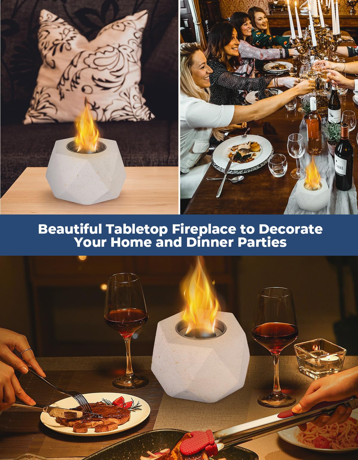 DEERFAMY Tabletop Fireplace, Small Ethanol S’mores Make Firepit, Portable Indoor Outdoor Table Top Fireplace, Long Burning Mini Fire Pit Bowl Smokeless for Housewarming Gift