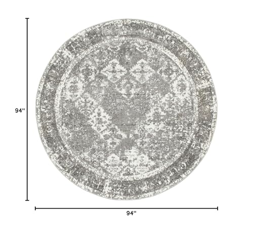 Unique Loom Rosso Collection Vintage, Traditional, Bohemian, Geometric, Distressed, Southwestern Area Rug, 8' 0" x 8' 0", Gray/Ivory