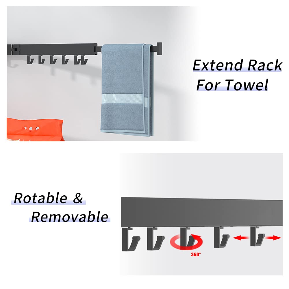 PLKO Retractable Clothes Drying Rack,Wall Mounted Clothes Hangers,Space Saver Laundry Drying Rack for Balcony,Laundry,Bathroom,Patio and Bedroom (2-Pole Black)