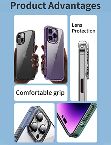 Kakalux iPhone 14Pro Compatible Clear case with Metal Lens Protection, Two-Tone Individual Metal Buttons and Cushioned airbag Drop Protection for iPhone 14Pro -(Green).