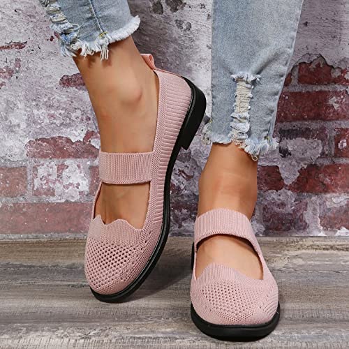 FASDNENDYS Casual Womens Shoes Non Slip Mesh Solid Color Slip On Round Toe Breathable Square Heel Work Single Girls Water Sicks Pink