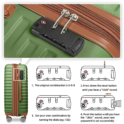 LARVENDER Luggage Sets 4 Piece, Expandable(Only 24"&28") ABS Suitcase with 360° Spinner Wheels, Durable Luggage Sets Clearance Carry On Luggage Suitcase Set For Women Men, Green