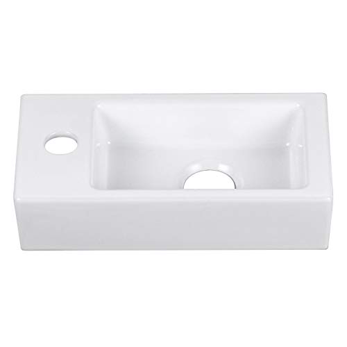 DeerValley DV-1V081L Liberty Wall Mount Sink, Rectangle Mini Vessel Sink,Small Bathroom Cloakroom White Porcelain Ceramic Wash Basin Right/Left Hand (Left Hand) (Left Hand)