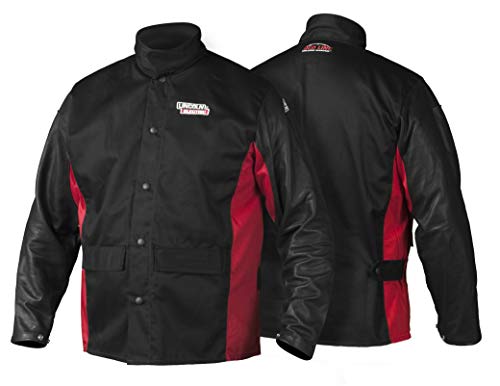 Lincoln Electric Grain Leather Sleeved Welding Jacket | Premium Flame Resistant Cotton Body | Black & Red | Large | K2987-L