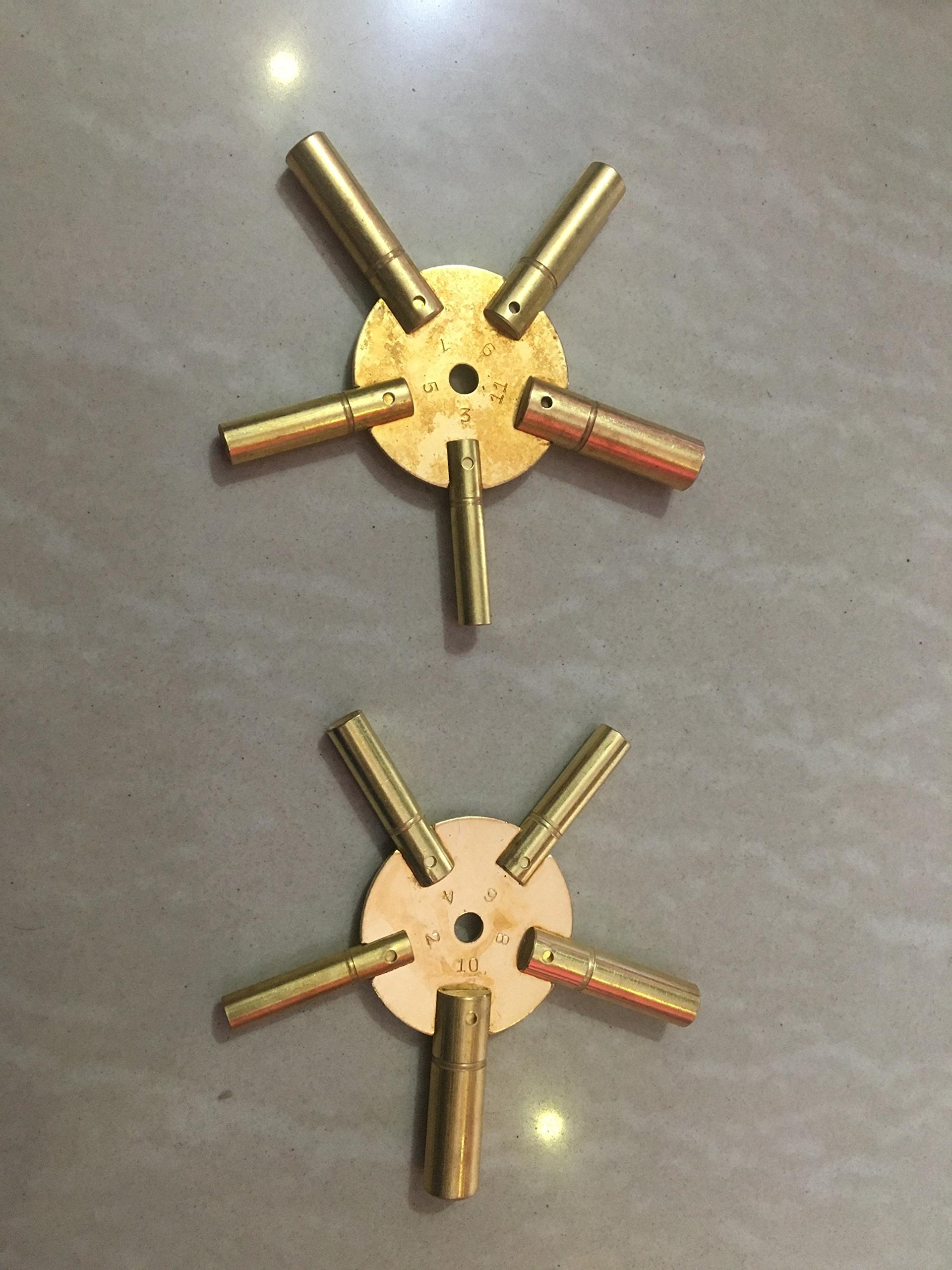 Universal 5 Prong Brass Clock Key for Winding Clocks, Odd and Even Numbers with Cover from Brass Blessing (5192)