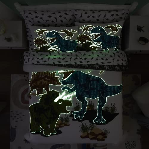 Kaleido Space KALEIDOSPACE Gilrs Boys Bedding Sets Twin, 5 Piece Glow in The Dark Dinosaur Bed in A Bag-1 Comforter,1 Pillow Sham, 1 Pillowcase, 1 Flat Sheet, 1 Fitted Sheet