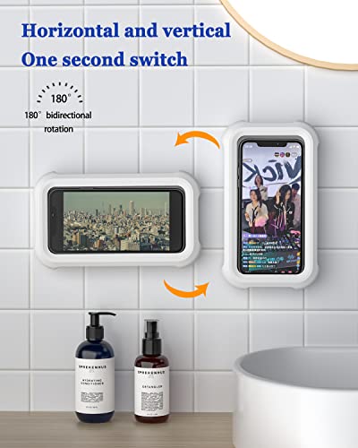Waterproof Shower Phone Holder with 360° Rotation, Angle Adjustable, Wall Mounted Phone Holder for Bathroom Mirror Bathtub Kitchen, Up to 6.8 Inch (2 Pack)