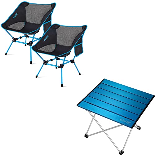 G4Free 2Pcs Folding Camping Chairs Portable Camping Table Aluminum Folding Table