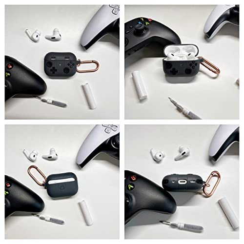Oasiland Case Compatible with Airpods Pro (2nd Generation) and Airpods Pro (1st Generation), Gaming Controller Style Case with Key Chain Soft Silicone Protector 3D Fashion Cartoon (Black)