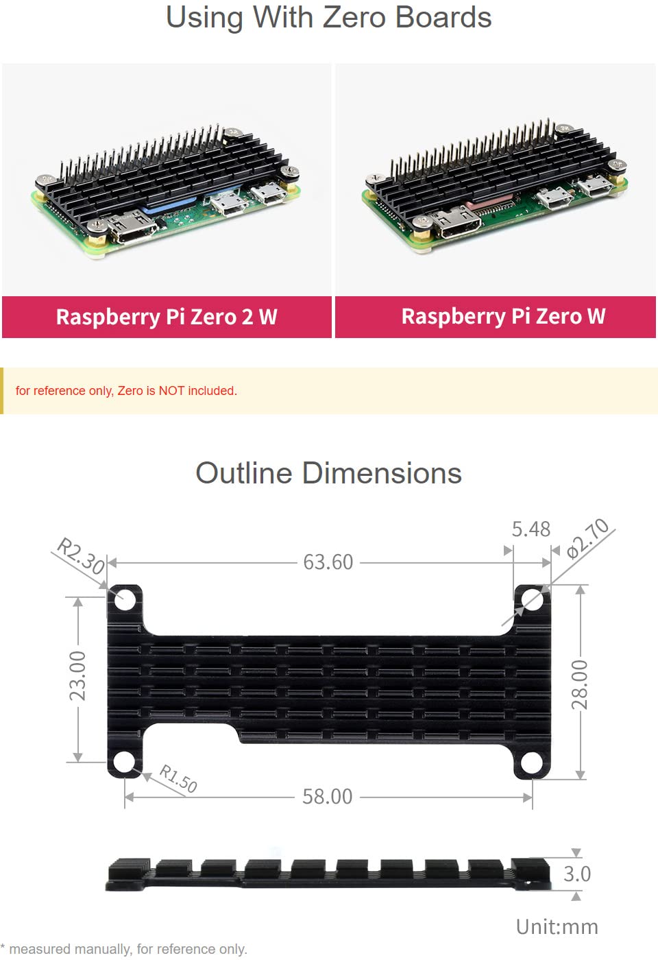 Raspberry Pi Zero Heatsink, Aluminum Heatsink for Raspberry Pi Zero 2 W/Pi Zero 2 WH/Raspberry Pi Zero/Pi Zero W/Pi Zero WH