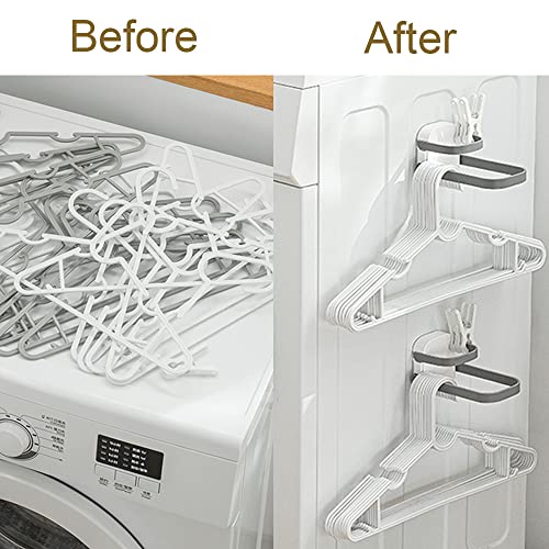 LINFIDITE 2 Pack Clothes Hanger Organizer Hanger Storage Organizer Stacker Double Layers Foldable Hanger Holder Rack Wall Mounted Clothes Hanger Clips Organizer for Laundry Room Balcony Bathrooms,Grey