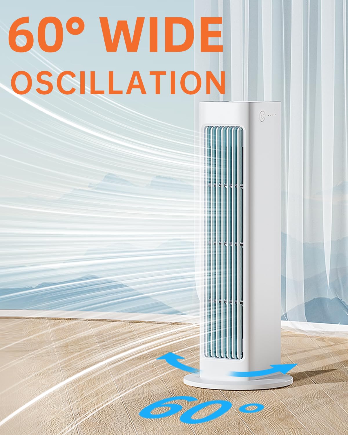 FrSara 12" Oscillating Small Tower Fan - Bladeless Desk Fan with Remote Control, 3000mHA USB C Small Office Fan with 3-Speed, Strong Wind Ultra Quiet Fan for Office, Bedroom, Home, Desktop, White