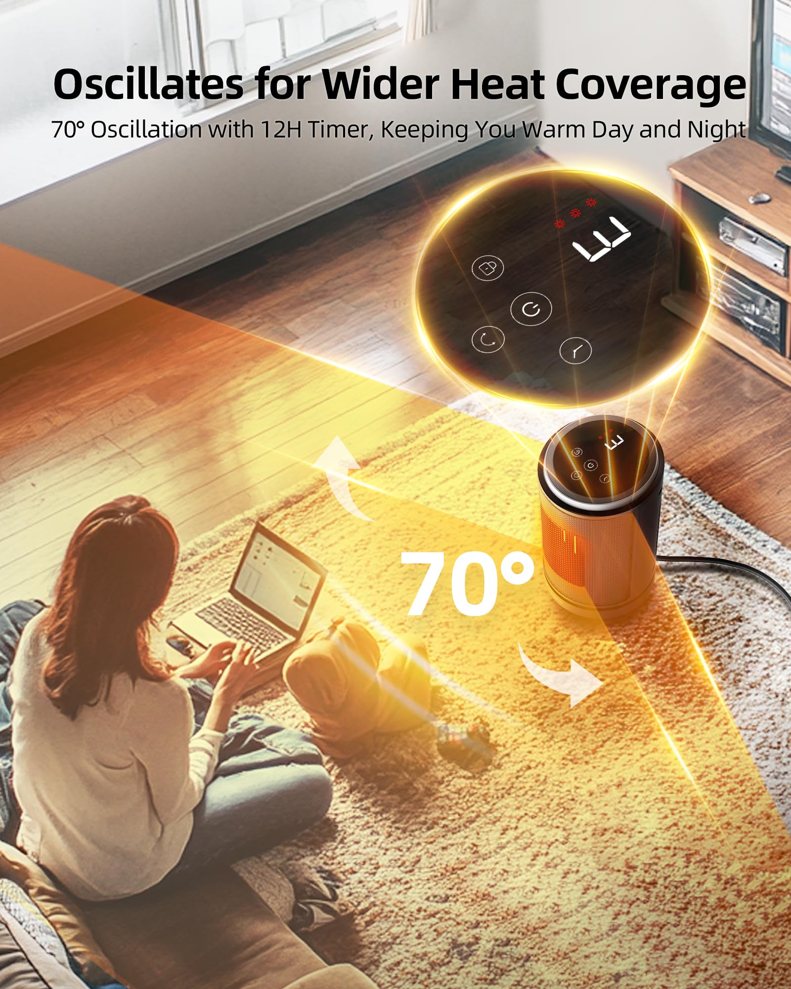 FrSara Space Heater, Space Heaters for Indoor Use 1200W Two-Speed Adjustment, Ceramic Heating, Anti-Dumping, Anti-Overheating, Double Protection, no Odor, Safe and Environmentally Friendly