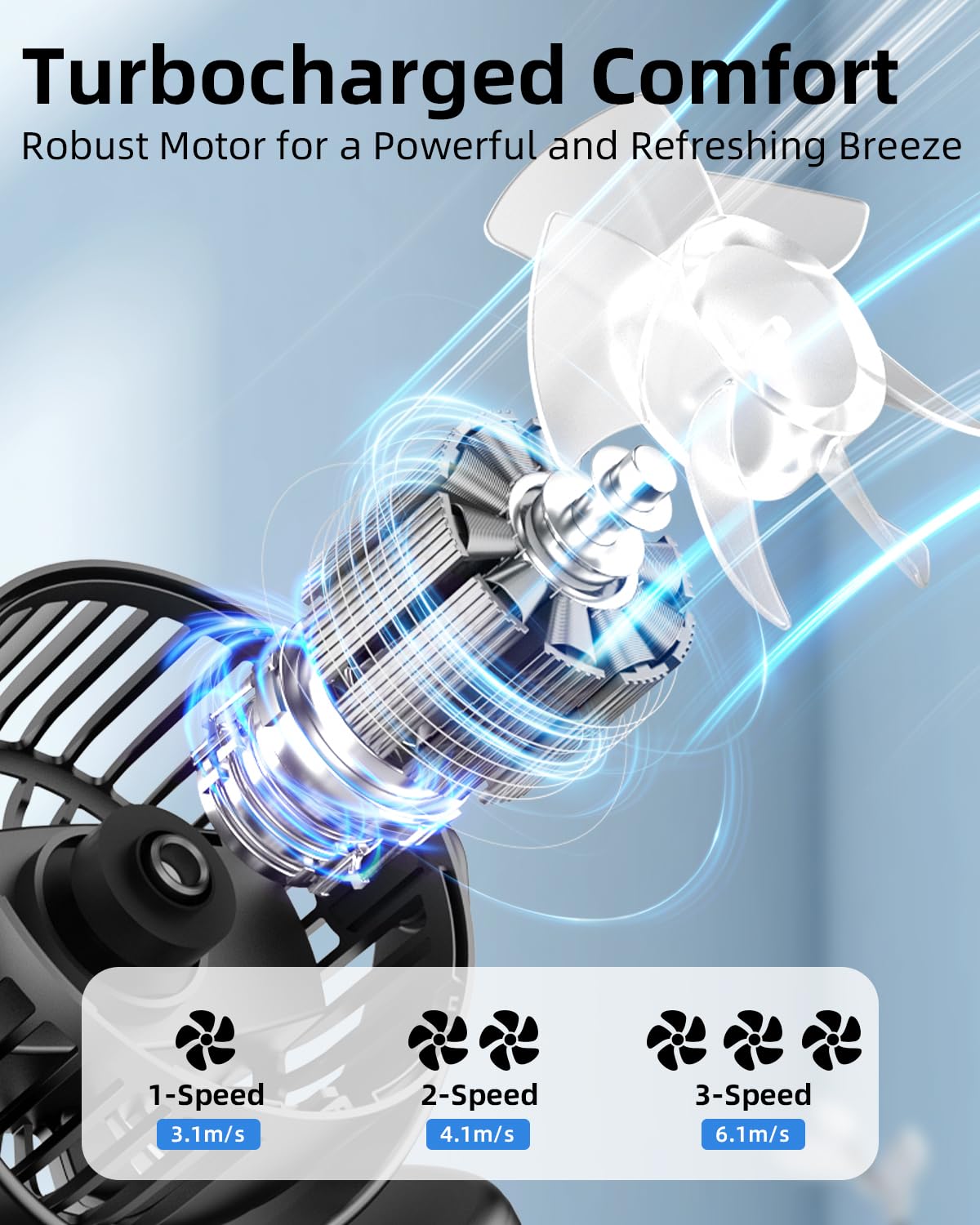 FrSara USB Battery Powered Clip on Fan, Portable Small Fan with USB TYPE-C Charging, 3 Speeds Strong Airflow, with Sturdy Clamp, Quiet Desk Fan, Ideal for Bedroom Office Desktop Treadmill, Black