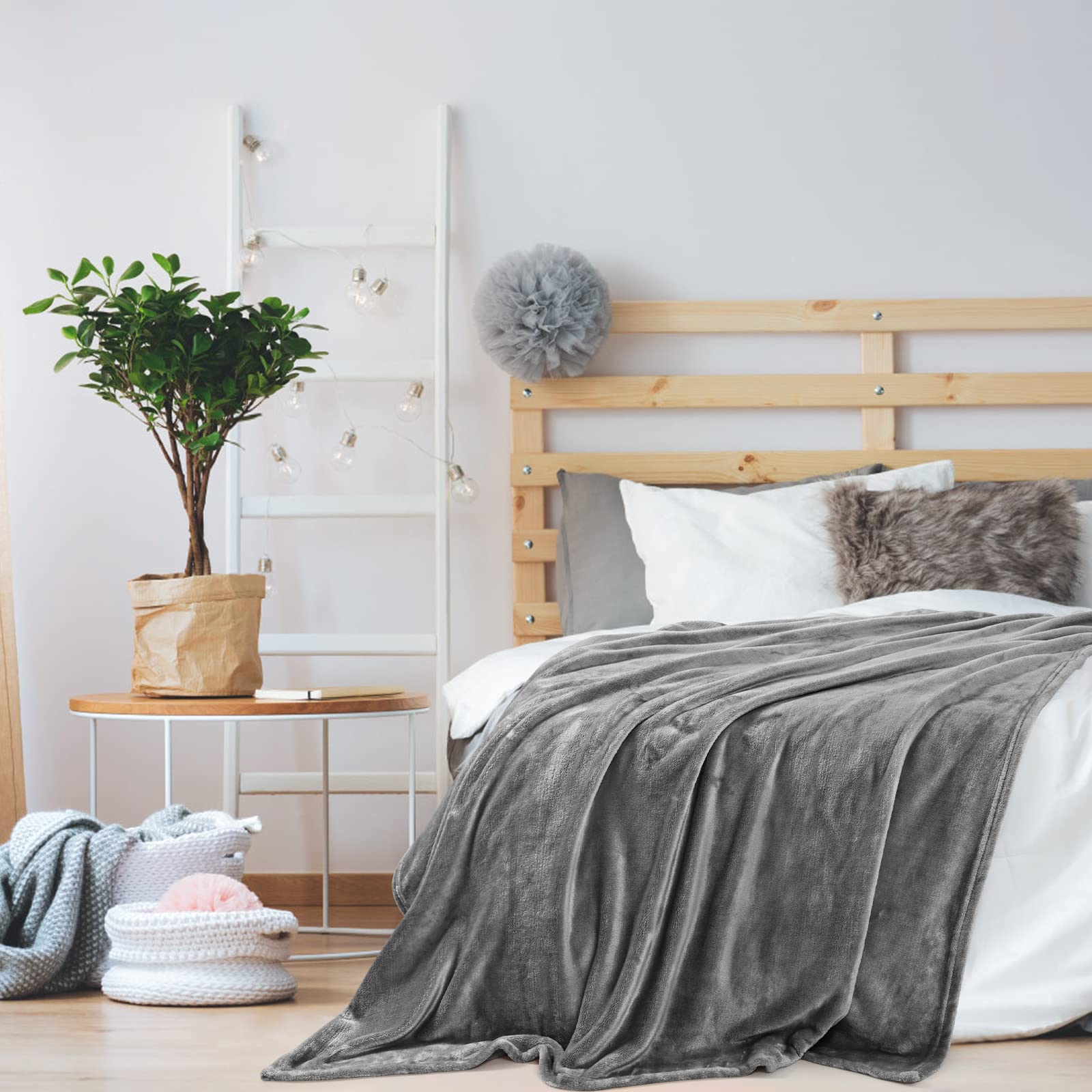 Dekoresyon Fleece Throw Blanket, Plush Fuzzy Bed Blanket Super Soft Lightweight Flannel Blankets for Couch Bed Sofa, (Grey, 50x60 Inches)