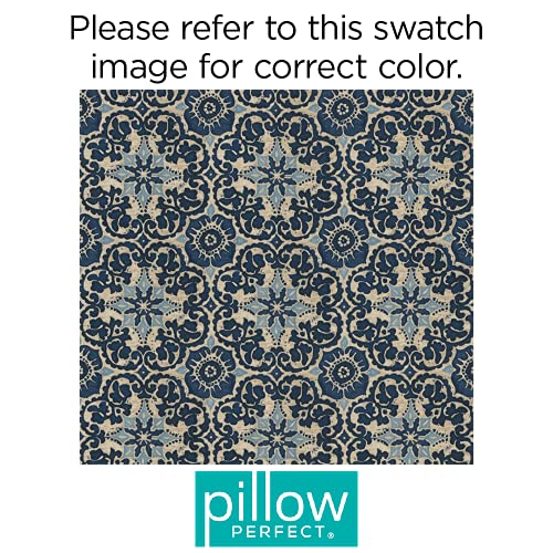 Pillow Perfect Outdoor/Indoor Bench/Swing Cushion, 18" x 45", Blue Woodblock Prism