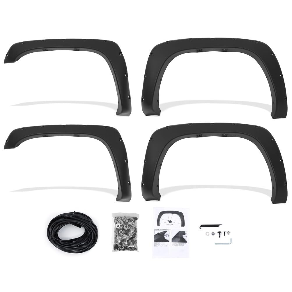 ECCPP PP Black Smooth Fender Flares For 1999-2006 For Chevy Silverado For GMC Sierra With Rubber Edge Trim Hardware Kit Automotive Exterior Accessories