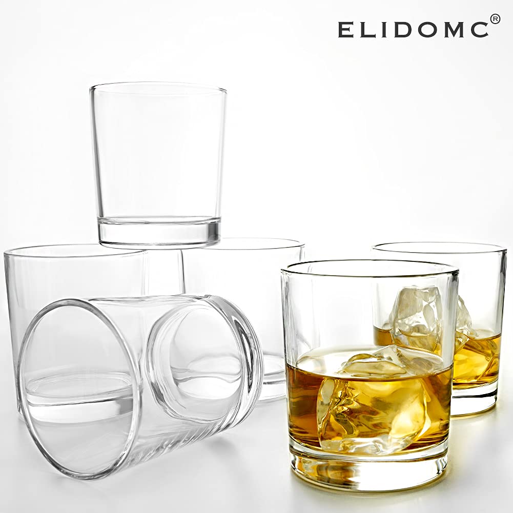E ELIDOMC Italian Crafted 6Pcs Old Fashioned Whiskey Glasses, 11Oz Whiskey Glasses For Drinking Bourbon Scotch Cocktail Irish Whisky, Premiun Old Fashioned Glasses Set of 6