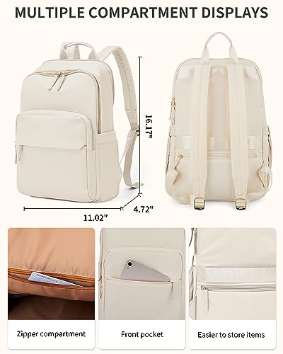 Laptop Backpack Women Teacher Backpack Work Computer Backpack with Laptop Compartment College Waterproof Anti Theft Backpack Casual Daypack Business Travel Backpack for Women Carry On Bag Beige