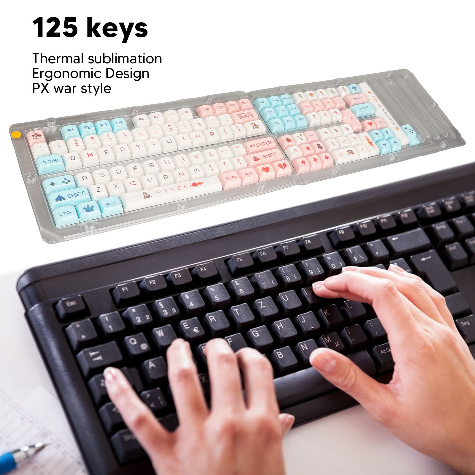 Gugxiom 125 Key Key Covers, PBT Key Covers for Mechanical Gaming Keyboard, DIY XDA Key Covers, Cute Pixel Wars Themed Key Covers, for 61/64/68/72/82/84/87/104/108 Keyboards