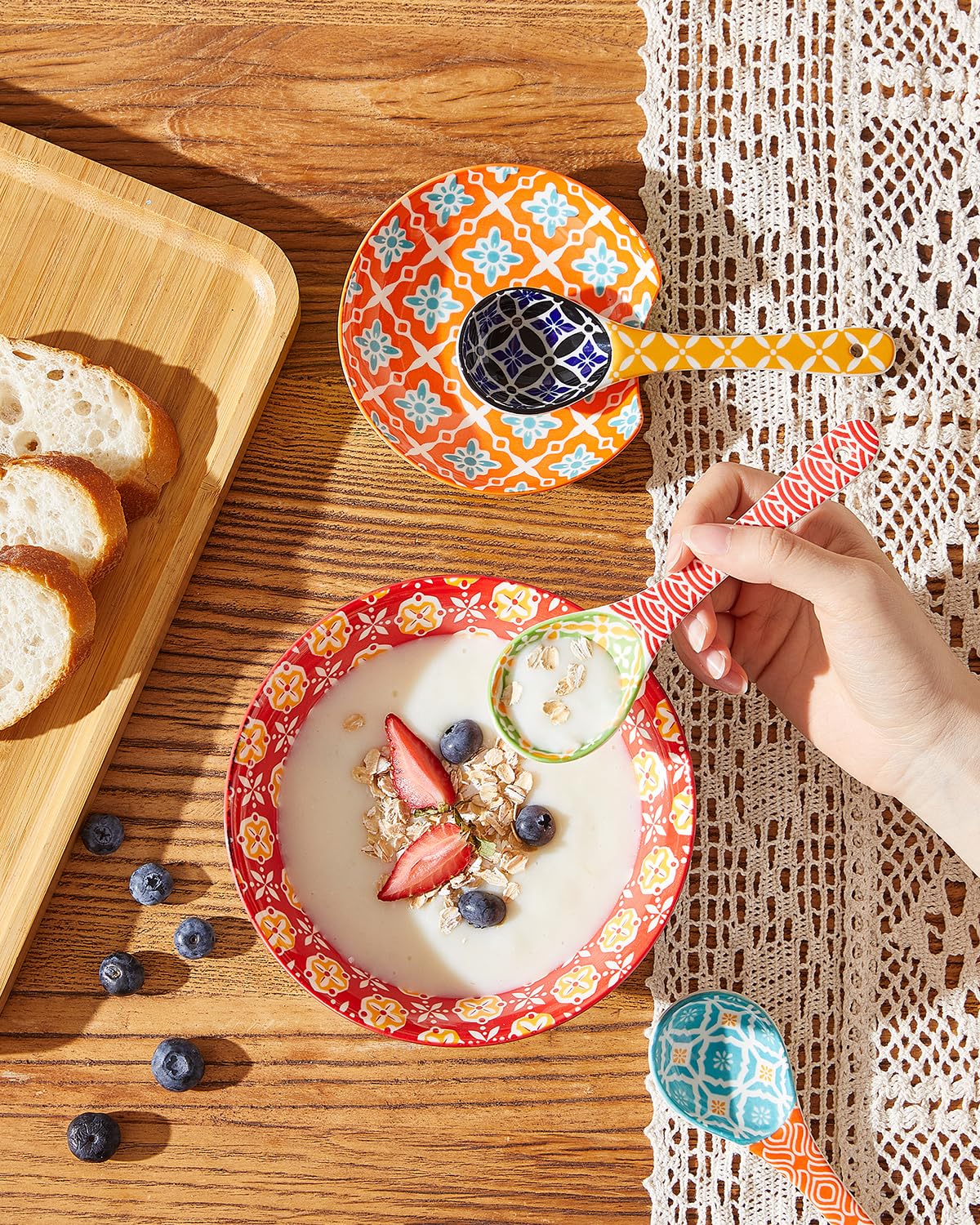 Metahom Ceramic Small Serving Spoons, Colorful Soup Spoons Set for Cereal, Soups, Stews, Ramen, Dishwasher & Microwave Safe, Cute Porcelain Spoons, Set of 6
