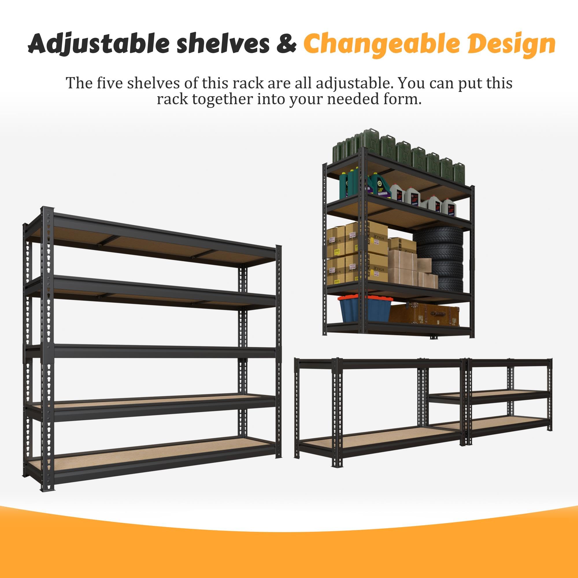 MUPATER 47.83" W x 23.82" D x 72.05" H Metal Storage Shelves, 5 Tier Shelves and Adjustable Shelves, Garage Shelving Unit, Standing Utility Shelf Racks for Garage Warehouse Kitchen