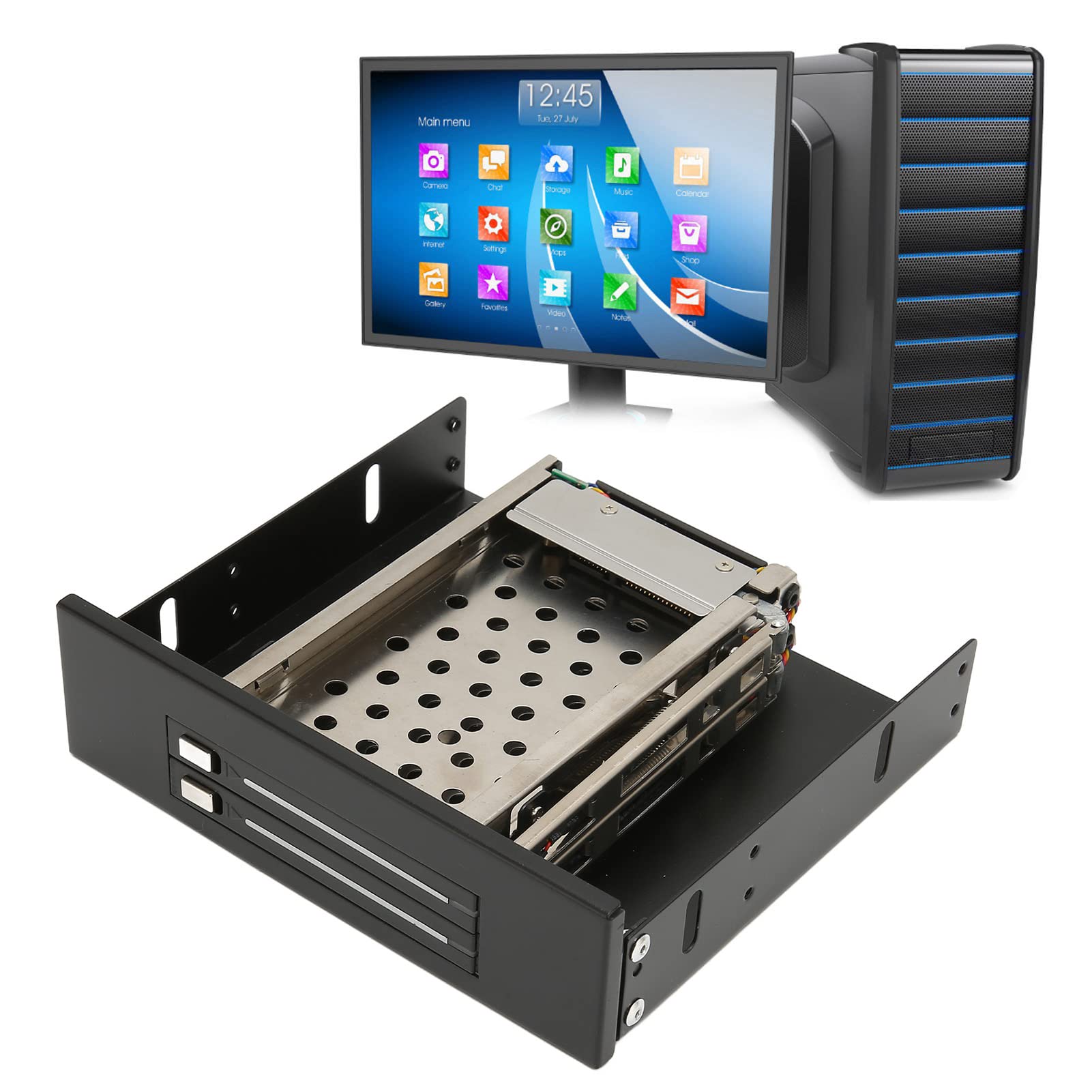 Internal HDD Enclosure, Dual Bay II Interface Internal Hard Drive Tray 7mm to 9.5mm Hard Drive Thickness HDD Mobile Rack Cage for 2.5 Inch SDD, HDD