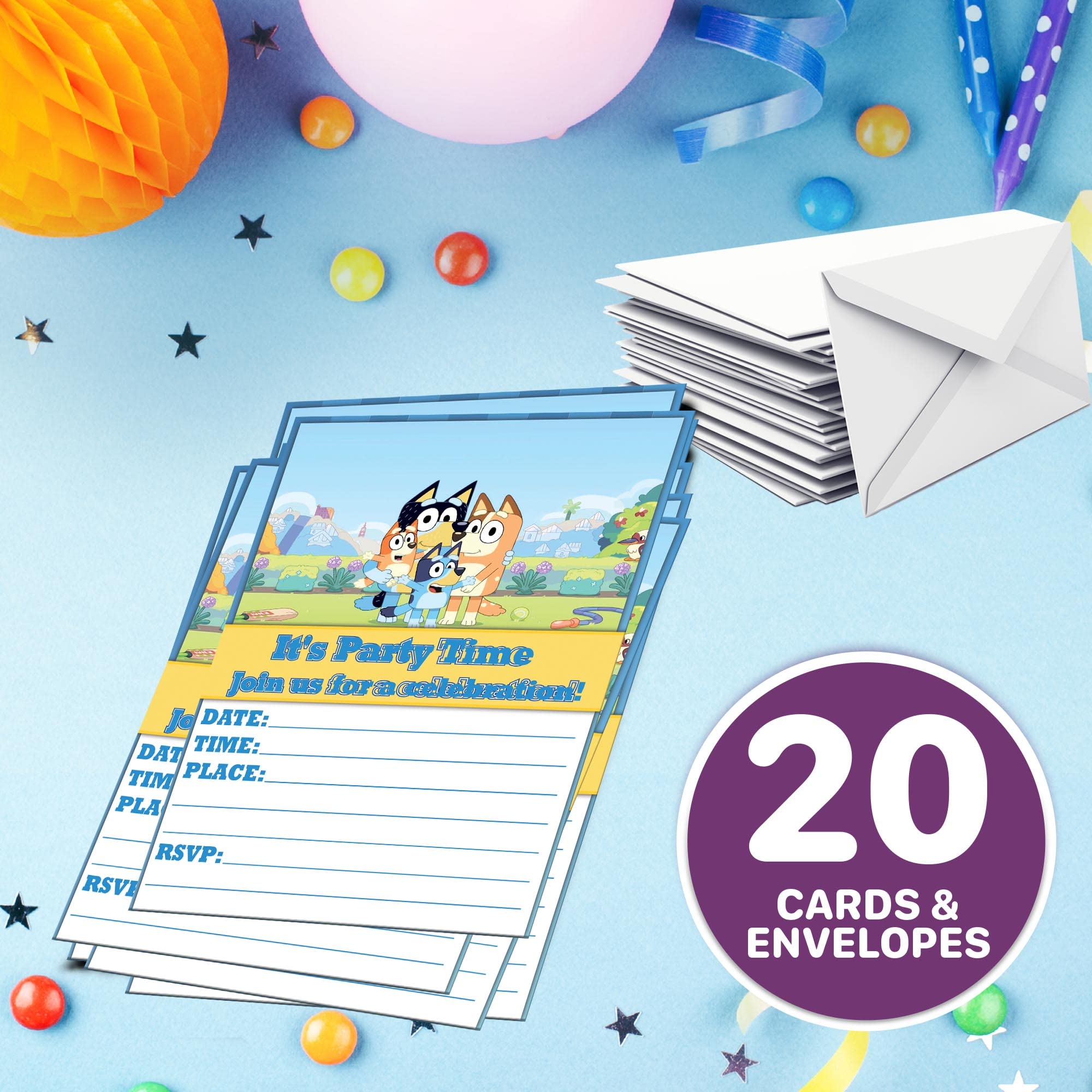 NATURAL BEHAVIOUR Set of 20 Playful Pup-Themed Happy Birthday Invitation Cards & Envelopes β Lightweight (240g), Postcard Style Invites for the Perfect Party Pack