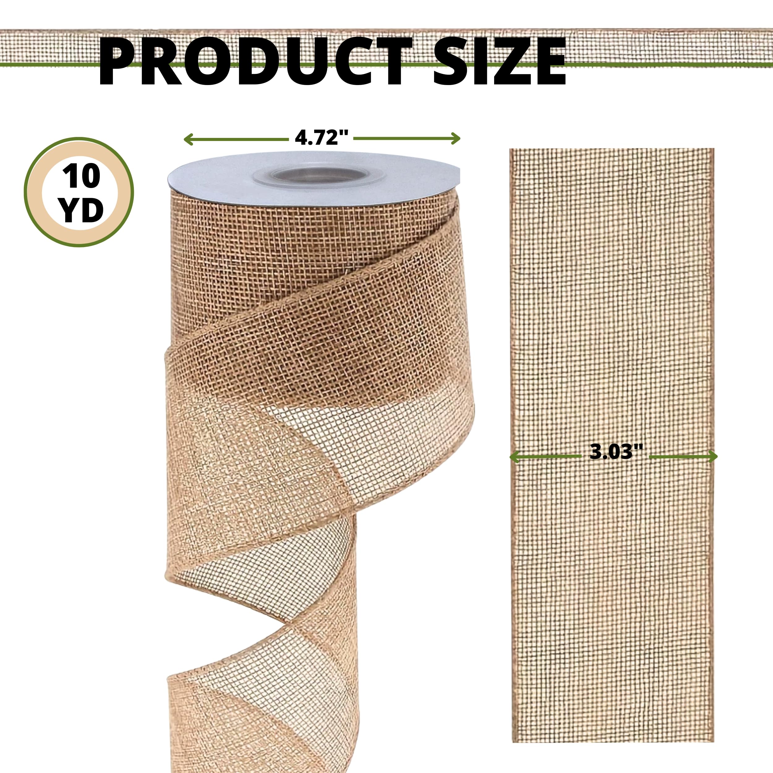 Natural Burlap Ribbon for Crafting β 3 Inch x 10 Yards Burlap Wired Ribbon for Christmas Home Decor Gift Wrapping DIY Crafts Wedding Bow Making Wreath