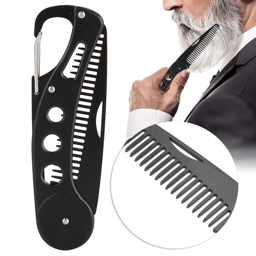 Delaman Beard comb for men, Stainless Steel Folding Beard Comb, Multifunctional Pocket Beard and Moustache Comb for Men Beard Mustache Styling