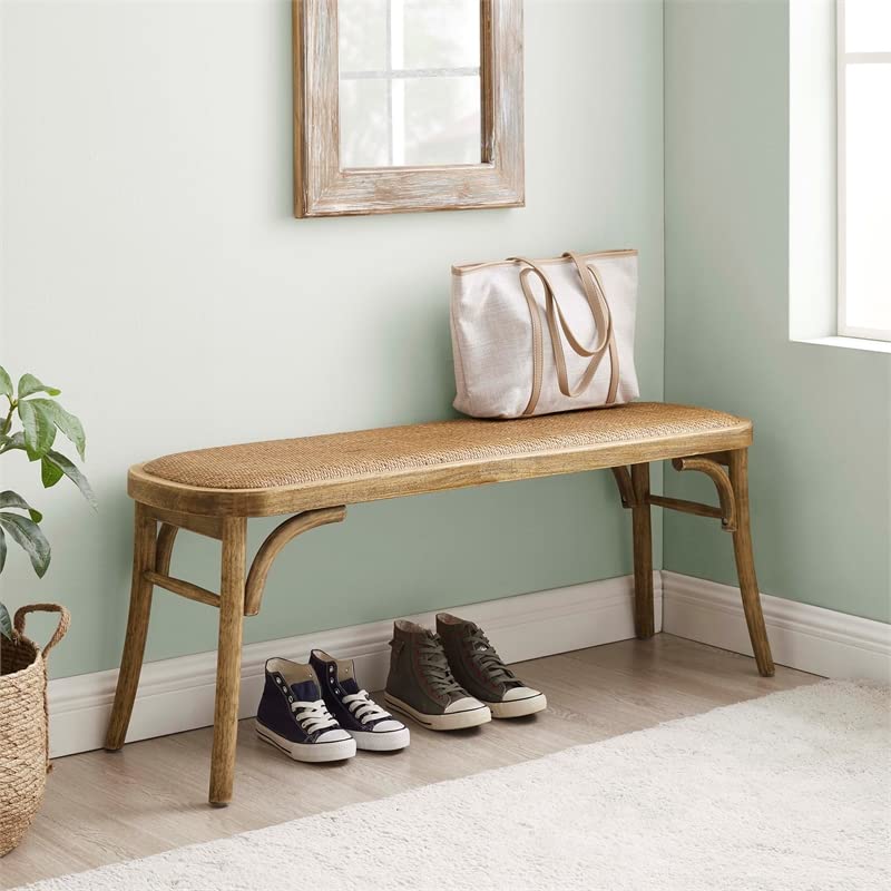 Linon Dallas Wood and Rattan Bentwood Bench in Brown