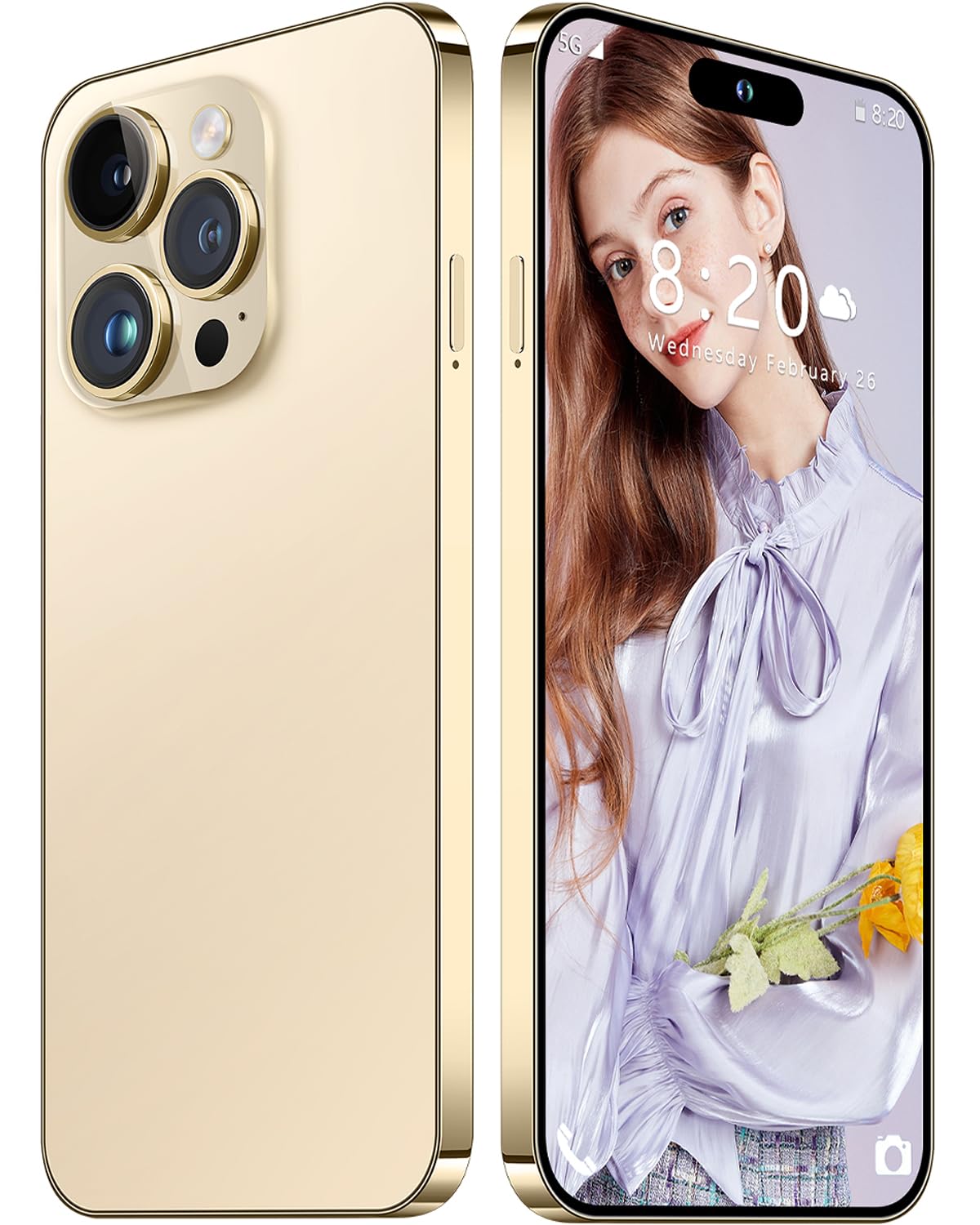 Echoamo A14 Pro Max Unlocked Smartphone, 5G Cell Phone 6GB+256GB Smartphone Android 13, 6000mAh Battery, 6.82" FHD+ Display 120Hz 64MP Camera, Dual SIM Octa-Core Phone GPS/Fingerprint/Face ID 5G Gold