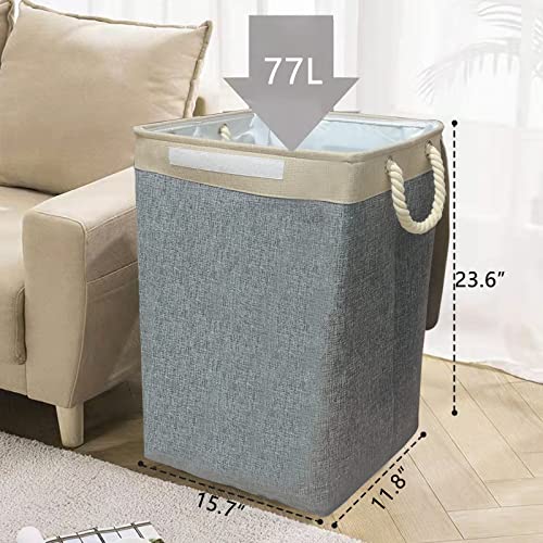 Laundry Basket with Lid & Inner Liner Bag Collapsible Stand Large Hamper for Bedroom Bathroom Dorm, Toys Clothing Organization 77L (Grey) (EYH003001)