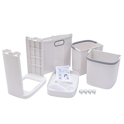 Laundry Basket with Wheels Movable Household Laundry Hamper 2 Tier Plastic Sorter Baskets Bathroom Clothes Storage Basket for Bathroom Bedroom Kitchen Organization 17x12x29Inches