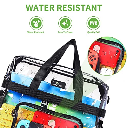 MAY TREE Clear Bag Stadium Approved 12×6×12, Clear Stadium Bag for Women and Men, Clear Lunch Bag for Work Travel Sport Office, Clear Tote Bag Stadium Approved with Non-Removable Straps - Black