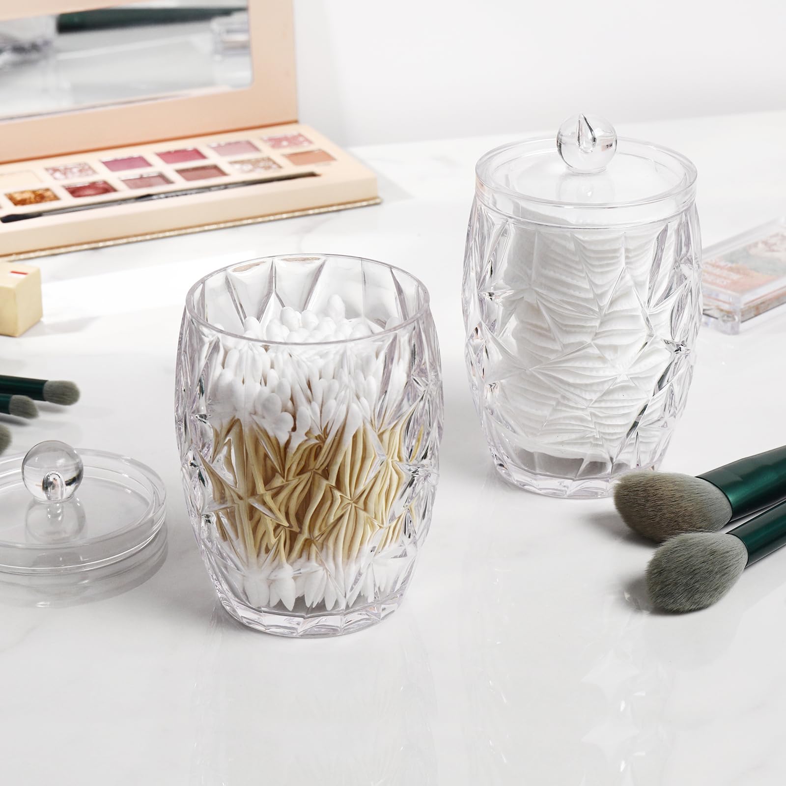 GAHEFY Qtip Holder Bathroom Set,Apothecary Jars with Lids for Q Tip,Cotton Ball,Round Pads,Swab,Floss Picks,Bathroom Counter Organizers and Decor (Clear)
