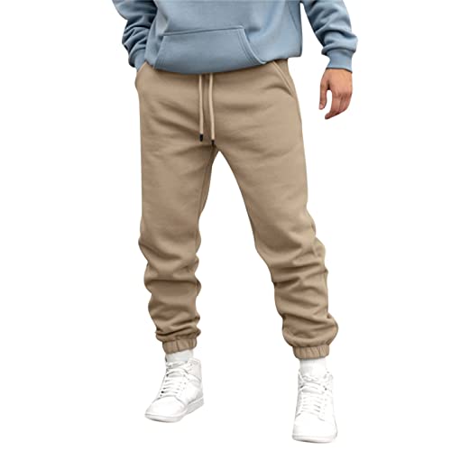 ECKHARDT Winter Men's Regular Fit Combat Pants Casual Track Sweatpants Lounge Pants Fall Pajama Pants with Pockets Khaki