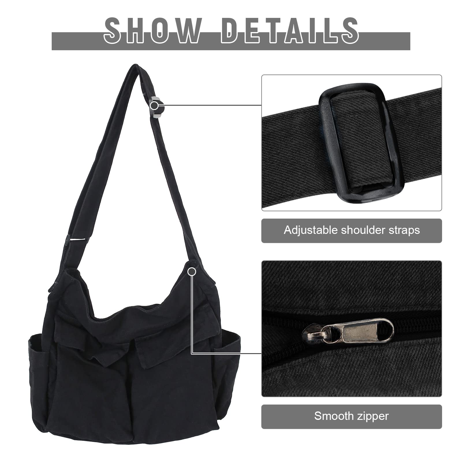 Freie Liebe Women Canvas Tote Bag with Multiple Pockets Large Hobo Bag Crossbody Shoulder Bag
