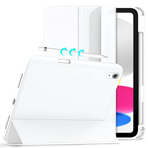 Gahwa iPad 10th Generation Case 10.9 Inch 2022, Slim Tri-fold Stand Soft TPU Back with Pencil Holder for iPad 10 Case - Support Touch ID, Auto Sleep/Wake(White)