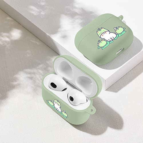 MAYCARI Compatible with Airpods 3rd Generation Case, Cute Airpods 3 Case Cover Frog Printed Protective Women Girl with Keychain for Apple Airpods 3rd Gen Case
