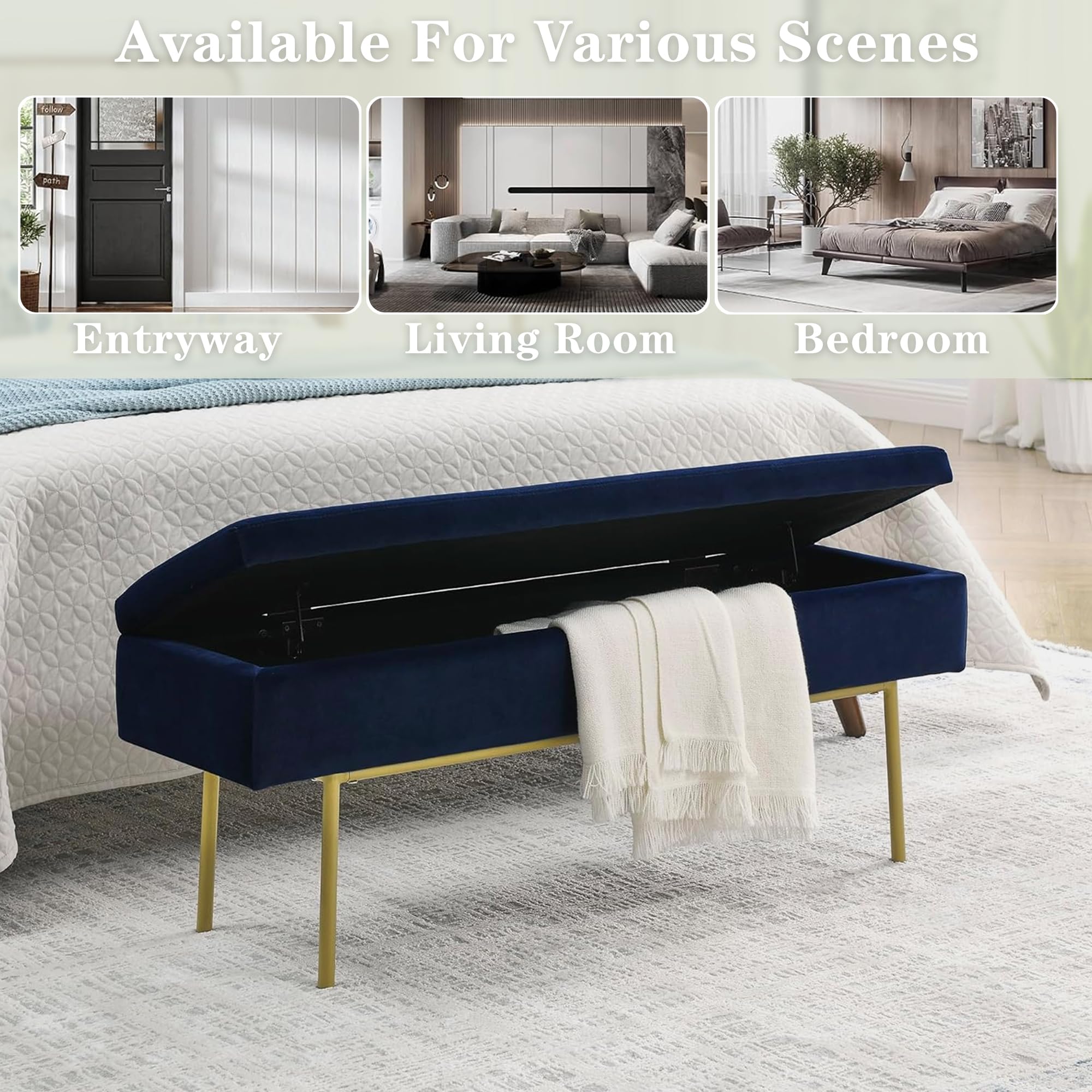 ECLYL Velvet Upholstered Bench, 45ββ End of Bed Bench, Modern Ottoman Bench with Metal Legs for Living Room, Entryway, Dining Room (Black Gold)