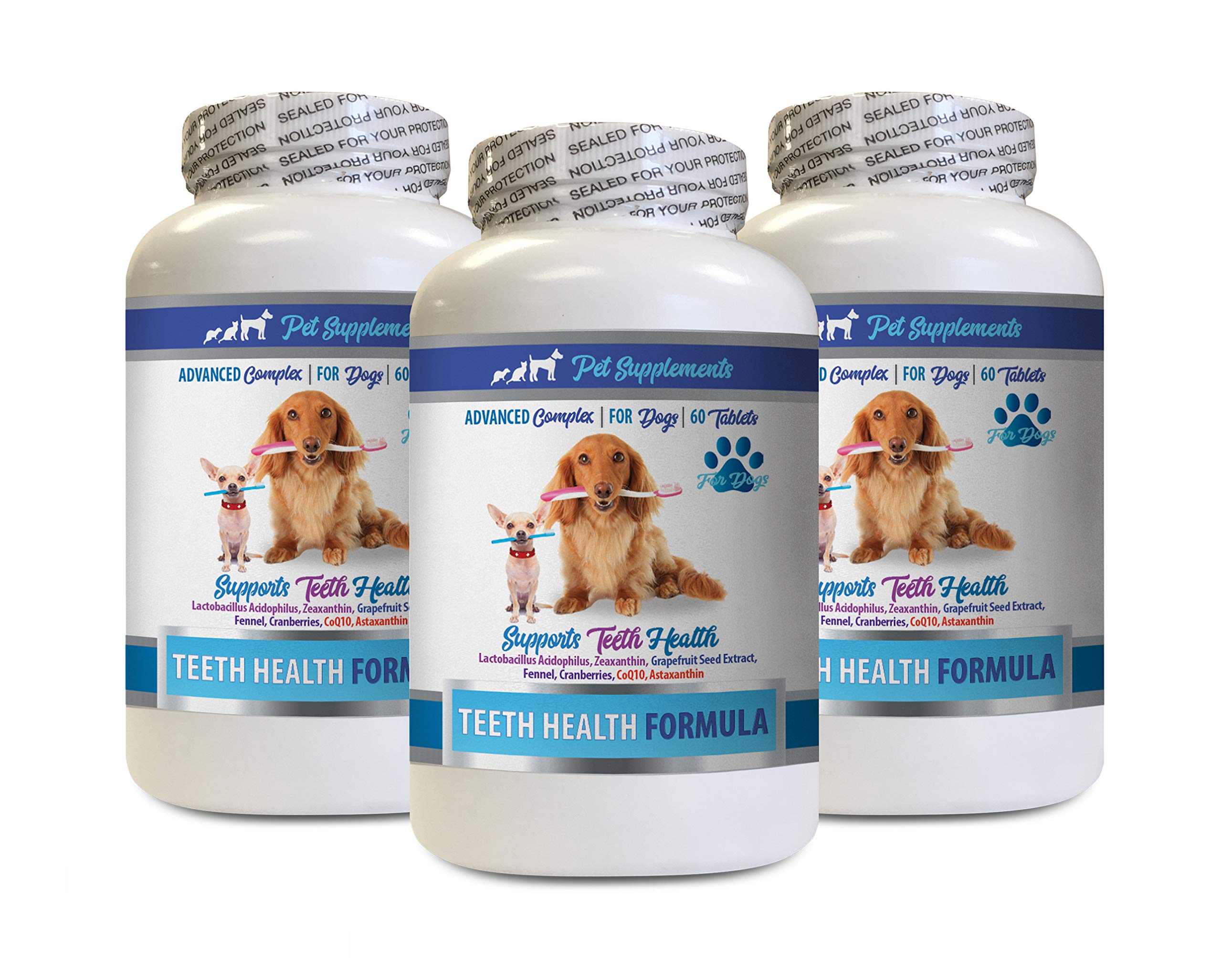 PET SUPPLEMENTS Gum Care for Dogs - Dog Teeth Health Formula - Advanced Support Complex - Overall Health - Bilberry for Dogs - 3 Bottles (180 Tablets)