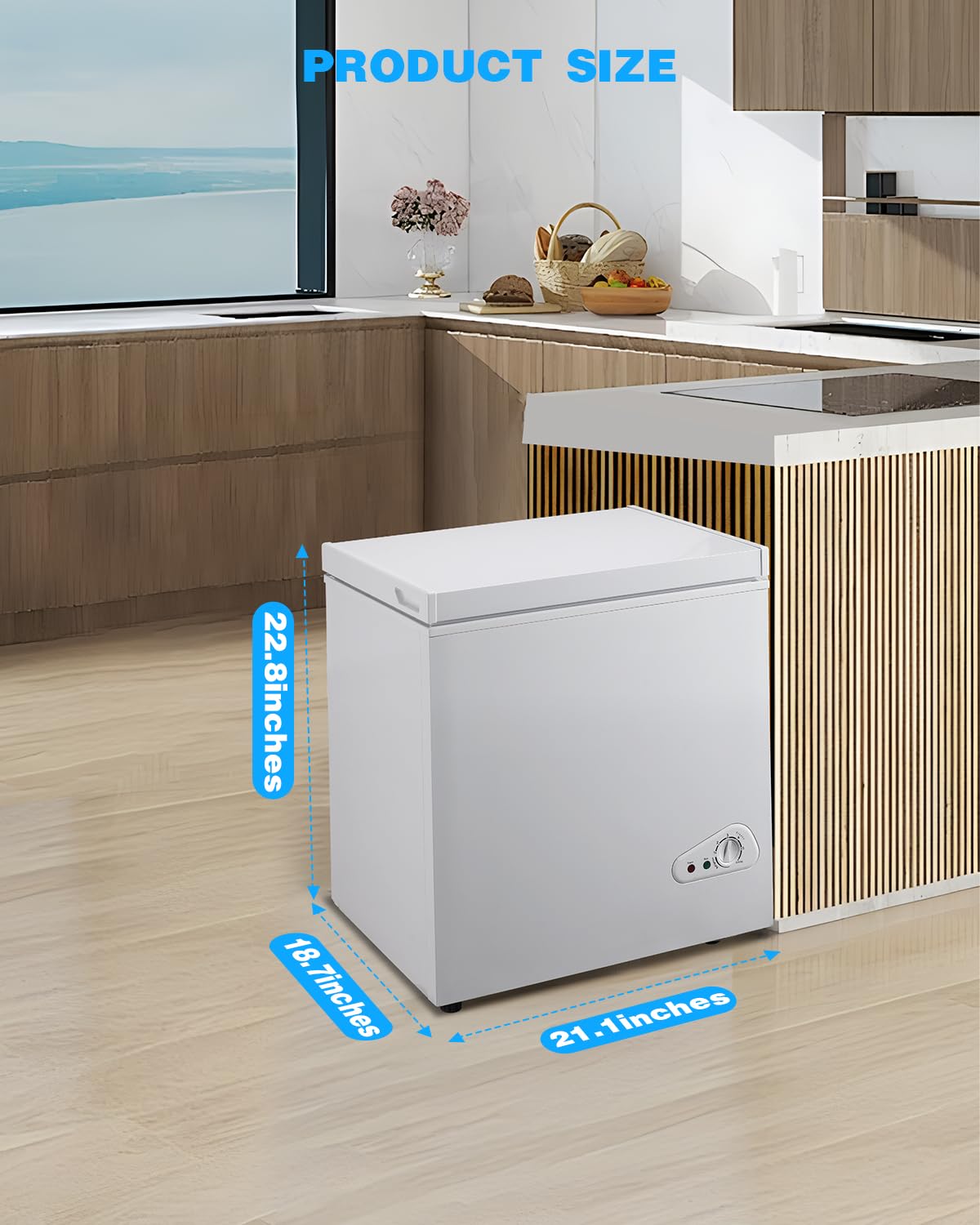 Iorbur FLG-72Q-WHITE 3.5 Cu.Ft Deep Compact, Chest Freezer with a Removable Basket 7 Gears Adjustable Temperature Control(-18°F to-46°F) for Garage, Office, Basement, House, Kitchen, Shop, RVs-White