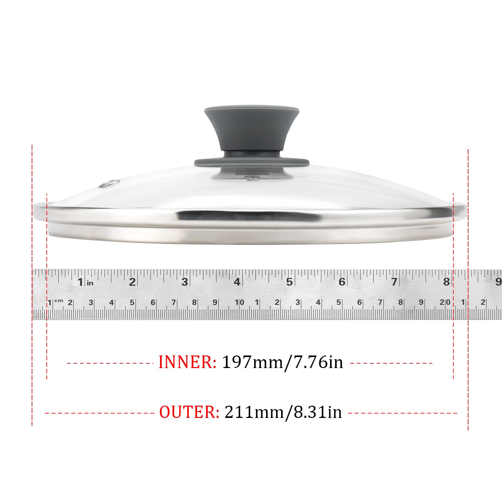 Mewutal Tempered Glass Lid Clear Pot Cover Assembled Pan Cover Replacement for Universal Pot Frying Pan Skillets Cookware, with Silicone Handle and Cleaning Pad (5.63 Inches)