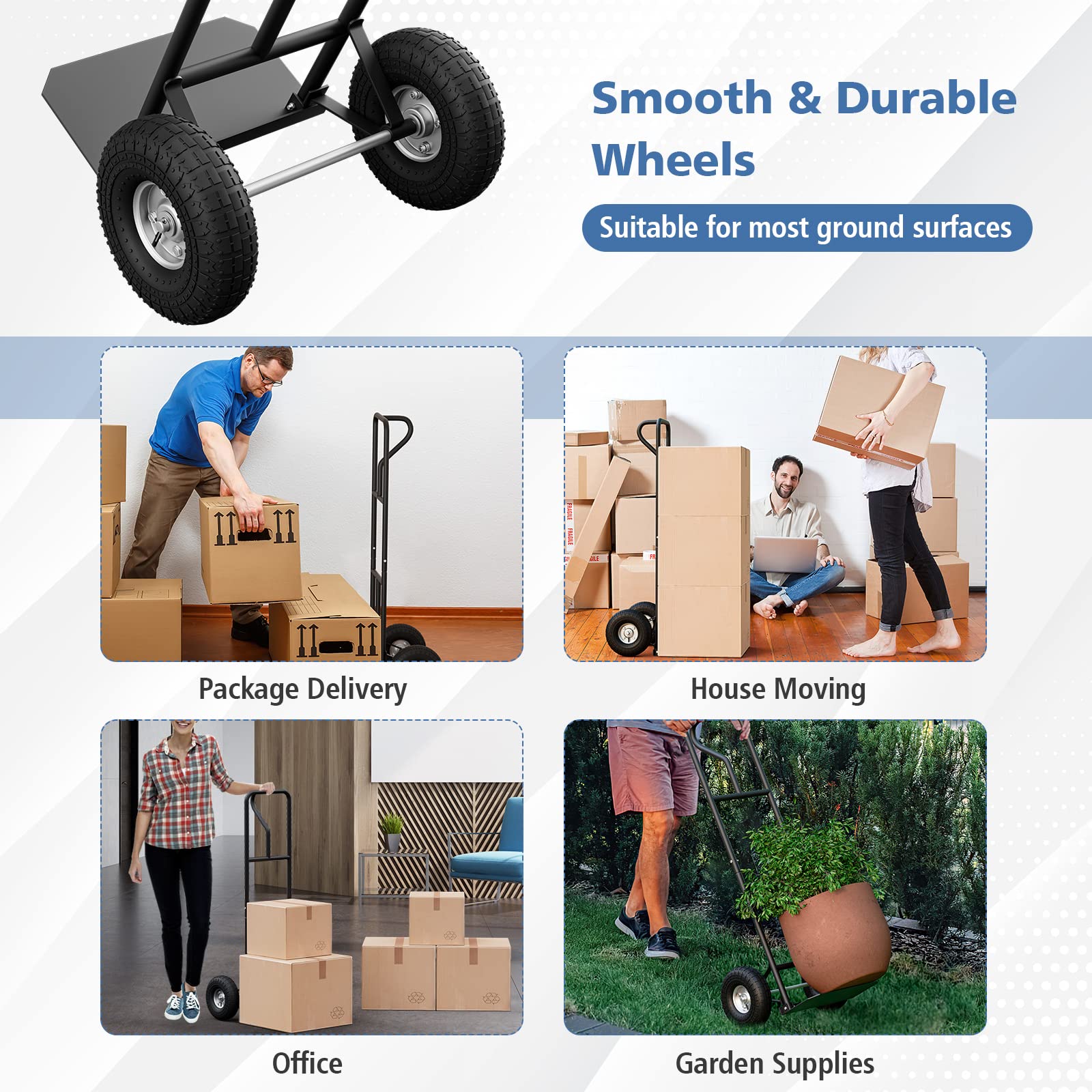 Goplus Hand Truck, P-Handle Hand Truck Dolly w/Vertical Loop Handle, 10β Pneumatic Rubber Wheels, 15βx 8β Foldable Nose Plate, 660LBS Capacity, Heavy Duty Metal Dolly Cart for Lifting, Stairs (Black)