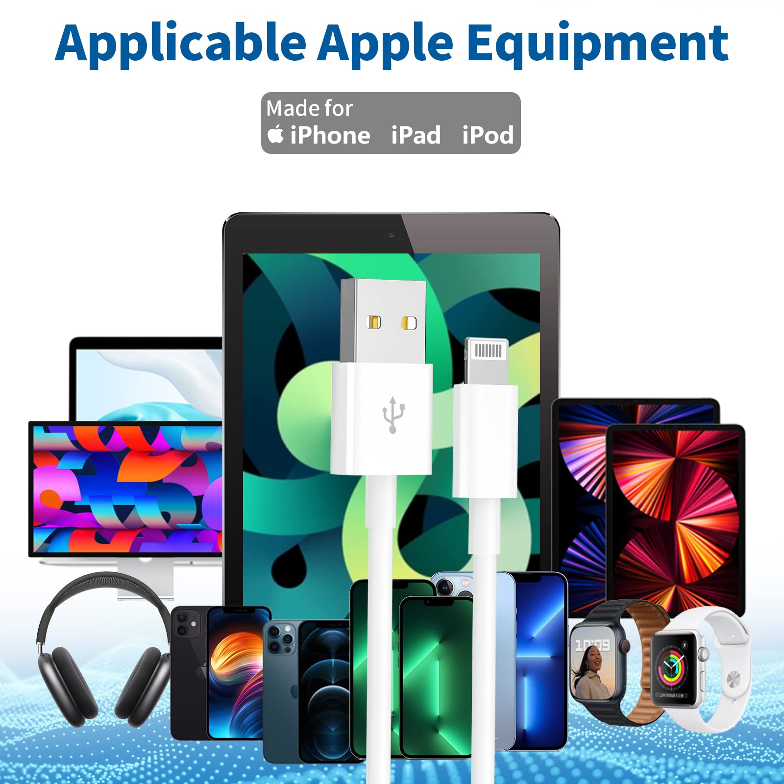 iPad Charger iPhone Charger [MFi Certified],tiavalmax 12W Fast USB Wall Charger Portable Foldable Travel Plug with Lightning Cable for iPhone, iPad, iPad Air, iPad Mini, iPad Pro, AirPods, iPod