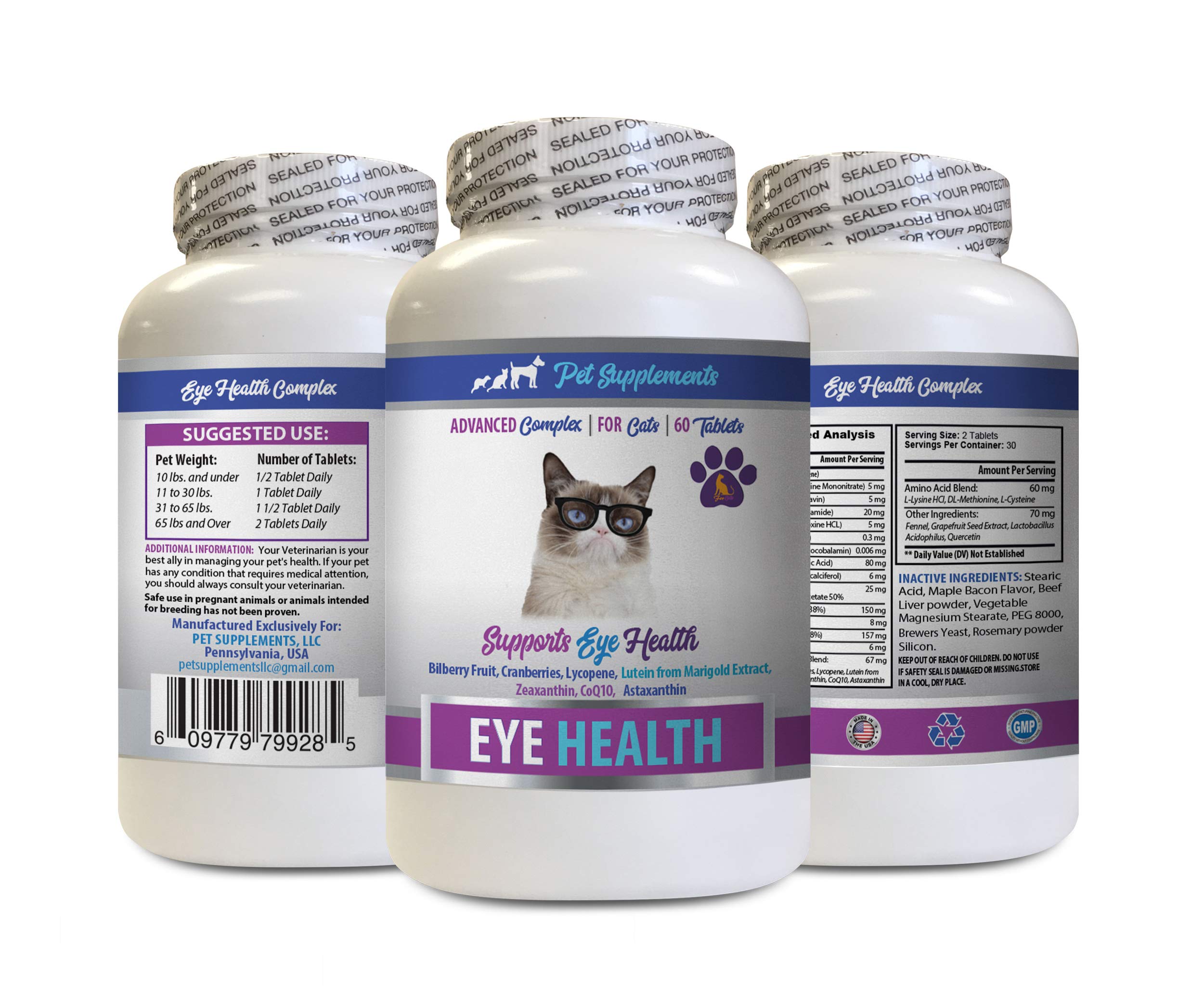PET SUPPLEMENTS cat Eye Vitamins - Cats Eye Health Complex - Advanced Formula for Eye Sight - Immune Boost - cat astaxanthin - 1 Bottle (60 Tablets)